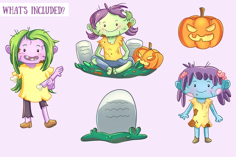 Cute Zombie Halloween Clip Art Collection Zombie Girls - Etsy