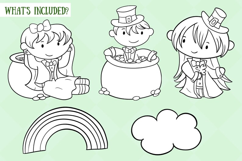 Cute St Patrick's Day Black and White Clip Art, Cute St Patricks Day ...