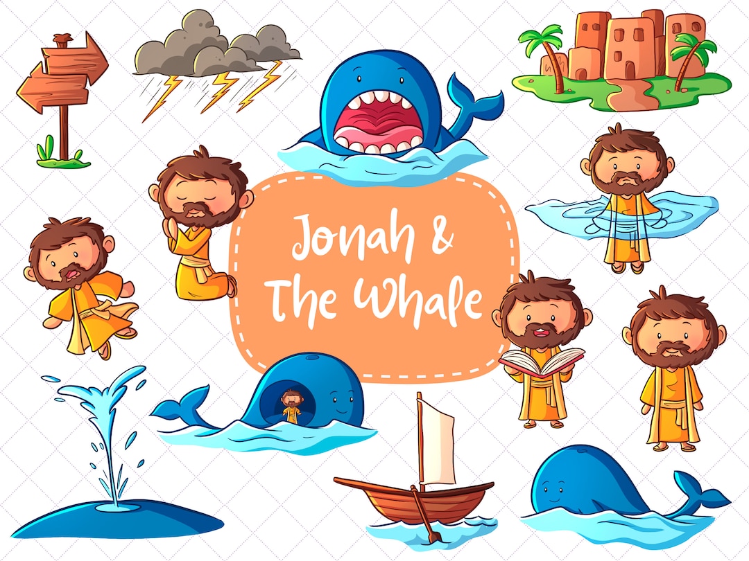 Jonah and the Whale Clipart, Bible Story Clip Art, Cute Christian Clipart, the Book of Jonah - Etsy