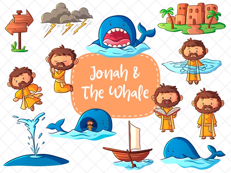 Jonah and the Whale Clipart, Bible Story Clip Art, Cute Christian ...
