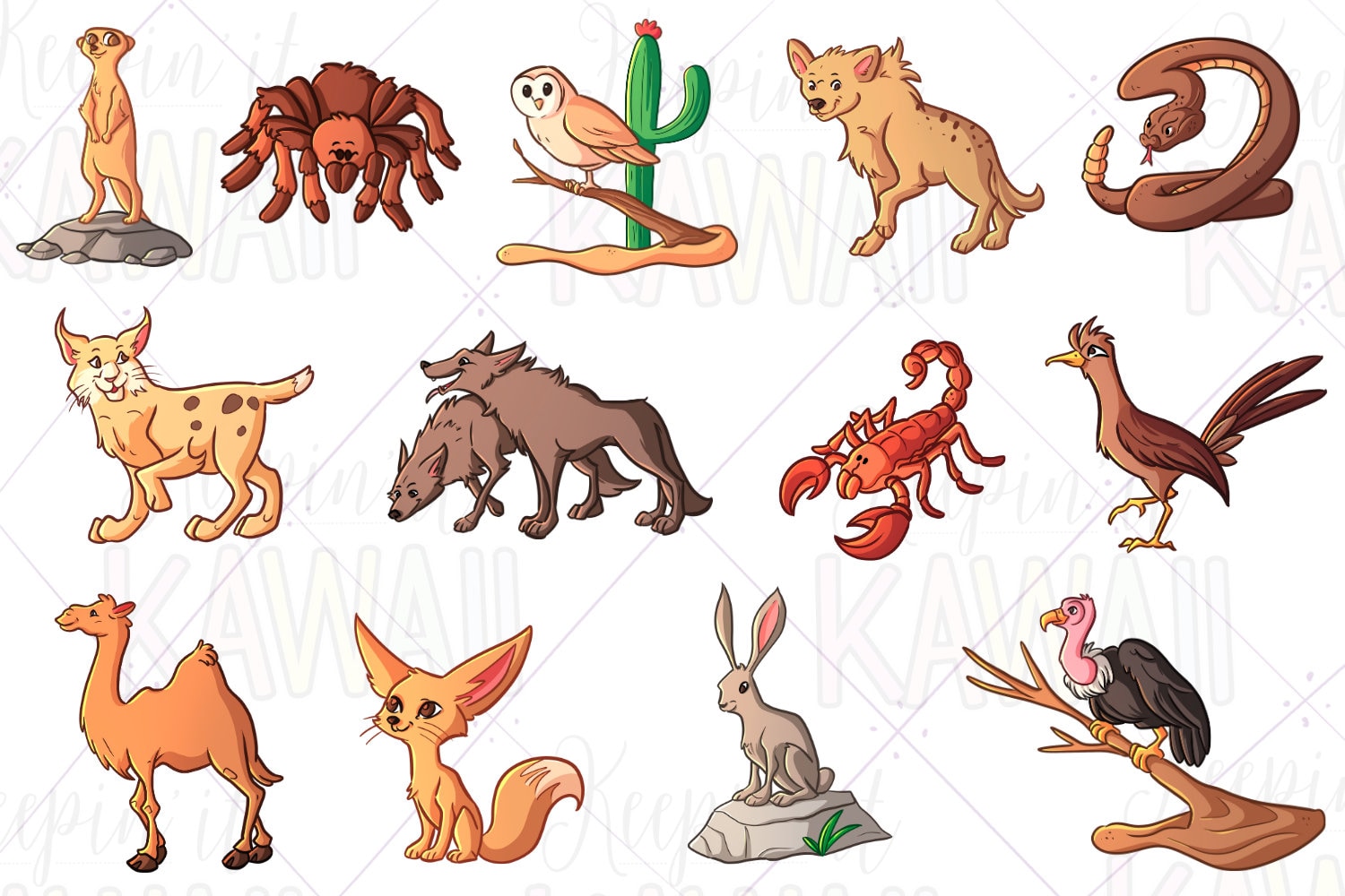 Desert Animals Clip Art, Kawaii Desert Animals, Animal Clip Art Bundle ...