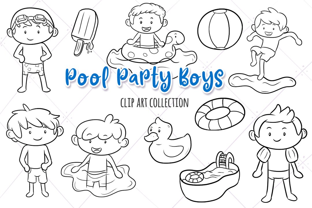 Cute Pool Party Boys Clip Art Collection, Pool Party Clipart, Kids Pool ...