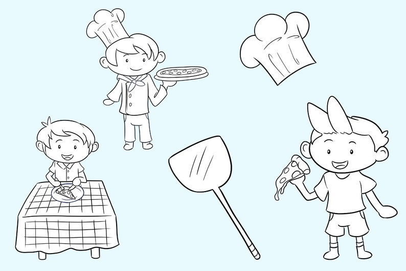 Pizza Party Clipart Cute Pizza Party Boys Clip Art Pizza - Etsy