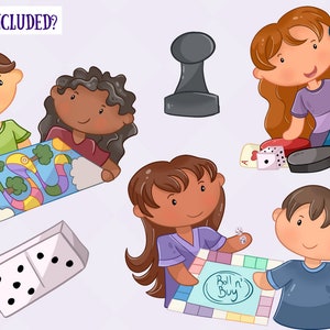 Cute Kids Playing Board Games Clip Art, Kawaii Kids Playing Games ...