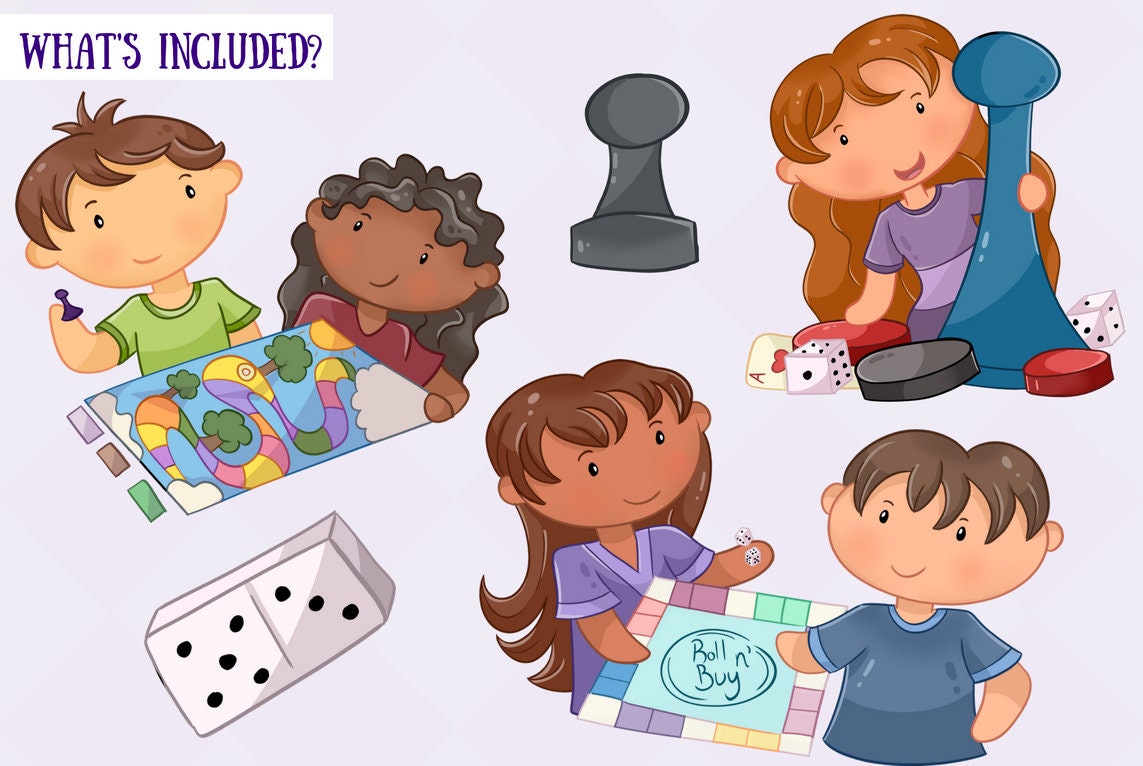 Cute Kids Playing Board Games Clip Art, Kawaii Kids Playing Games ...