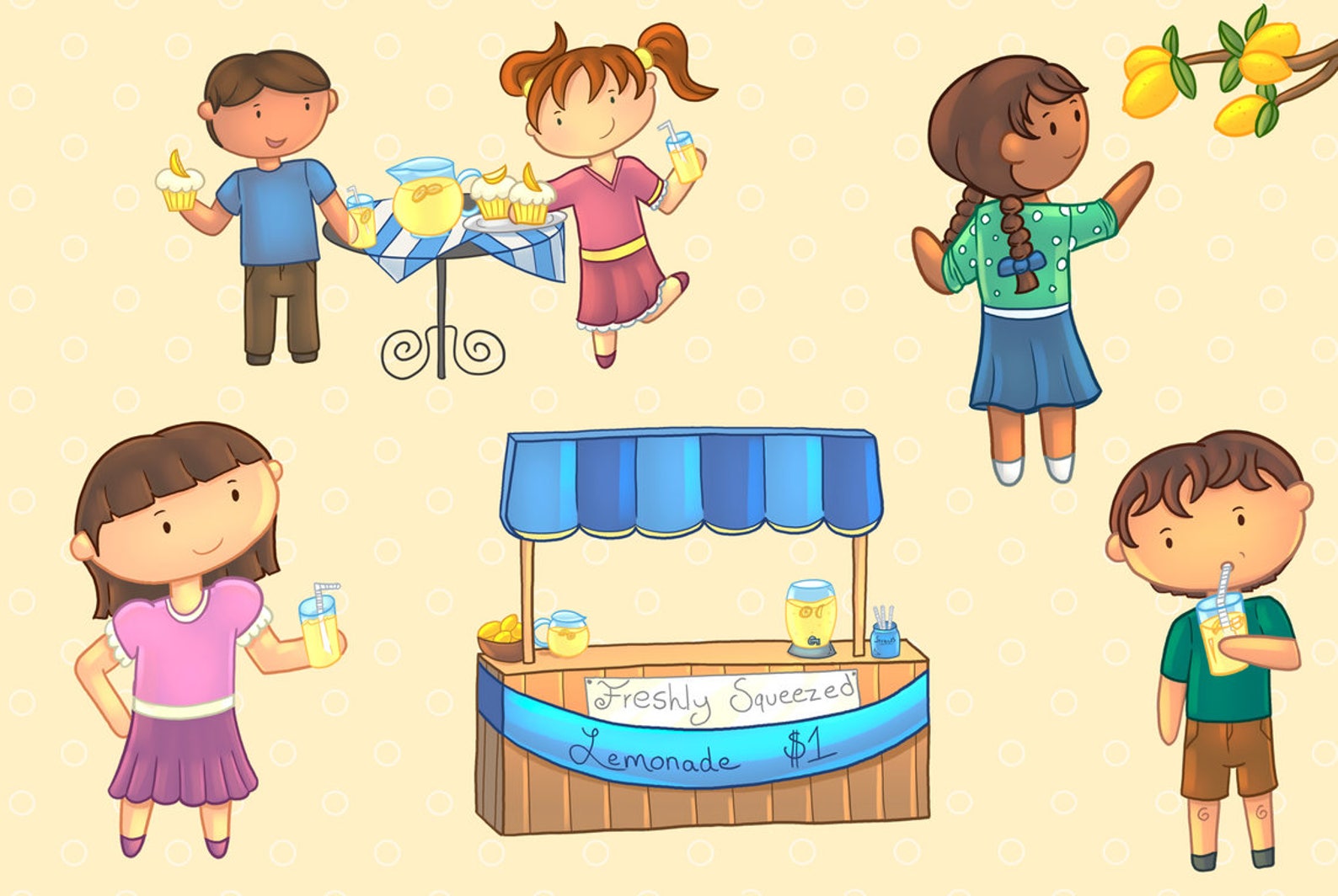Cute Lemonade Stand Clip Art Set - Lemonade Kids Clip Art - Summer Time ...