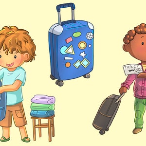 Cute Kids Packing Clip Art, Packing for Vacation, Vacation Clipart ...