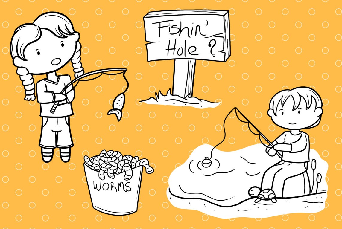 Cute Fishing Digital Stamp Set Cute Kids Fishing Stamps Summer Time ...