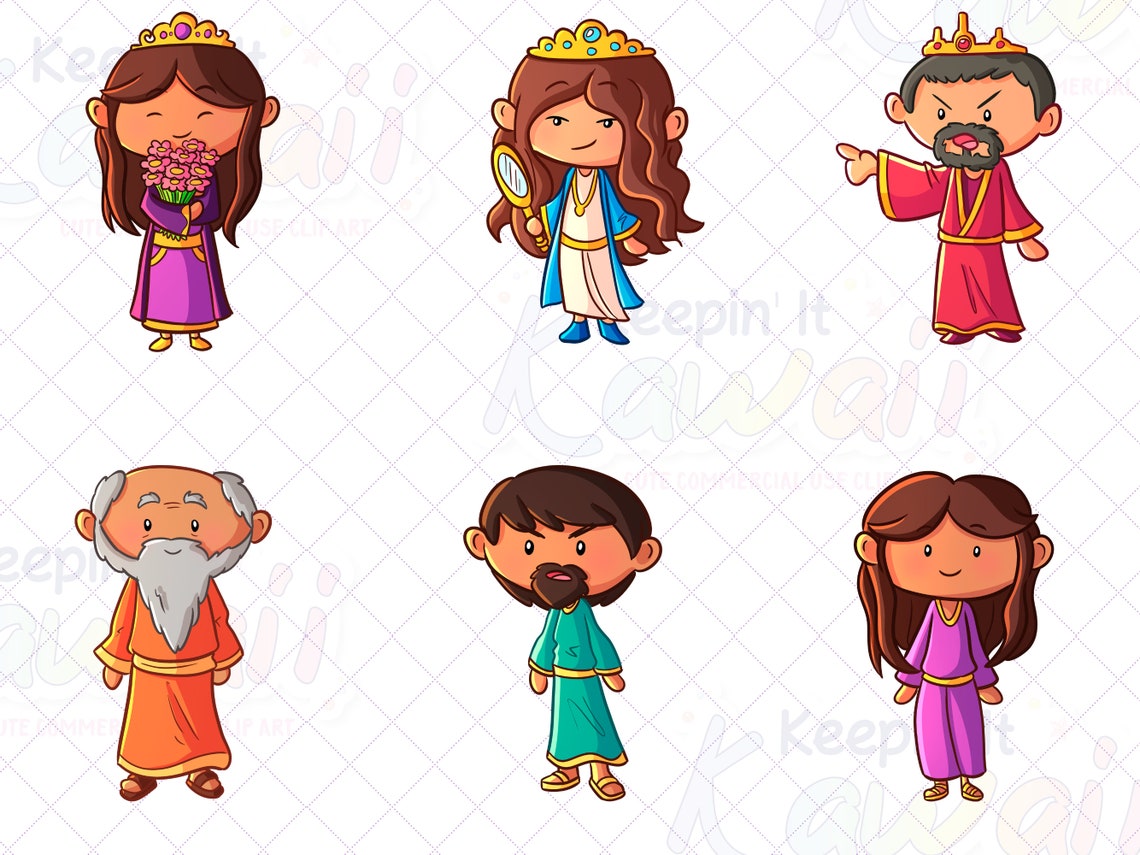 Queen Esther Bible Story Clipart, Bible Characters Clipart, Old ...