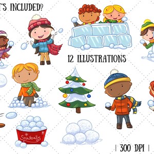 Snow Ball Fight Clip Art Set - Cute Kids Snow Ball Fight Clipart ...