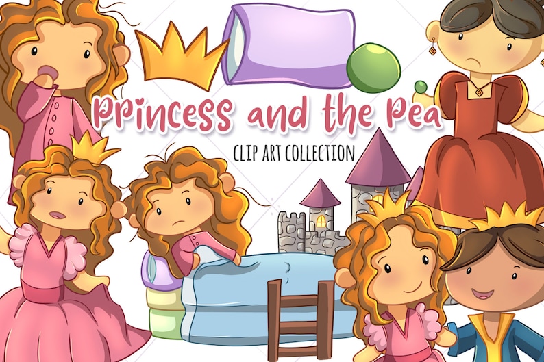 Princess and the Pea Clipart, Fairy Tale Clip Art, Princess Illustrations, Queen Clipart, Fairy ...