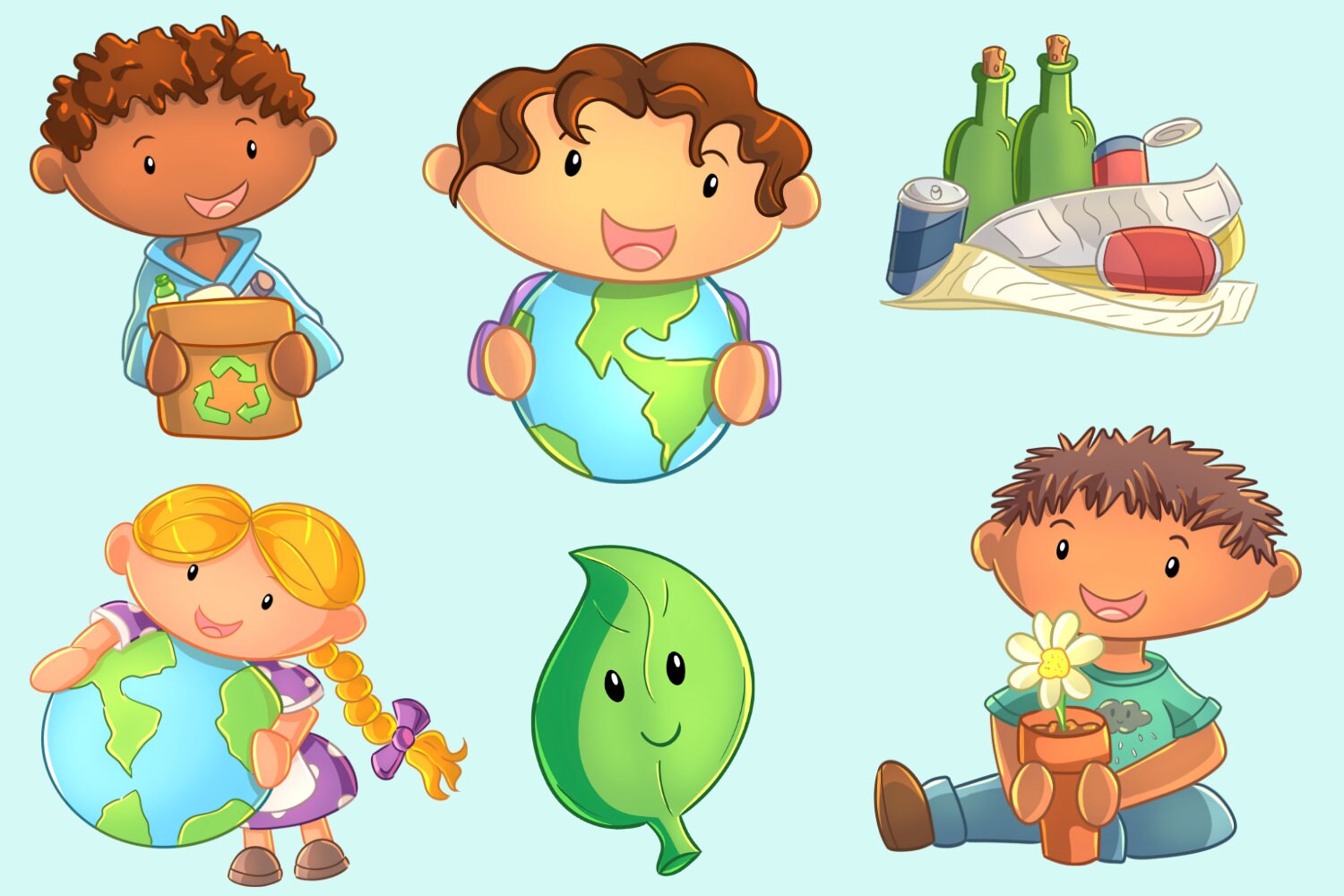 Cute Earth Day Themed Clip Art Collection Environmental Kids | Etsy