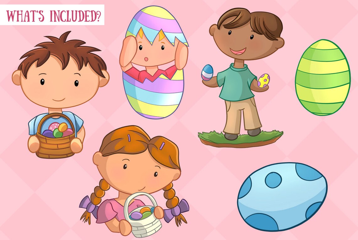 Cute Easter Egg Hunt Clip Art Collection Easter Kids Clipart | Etsy