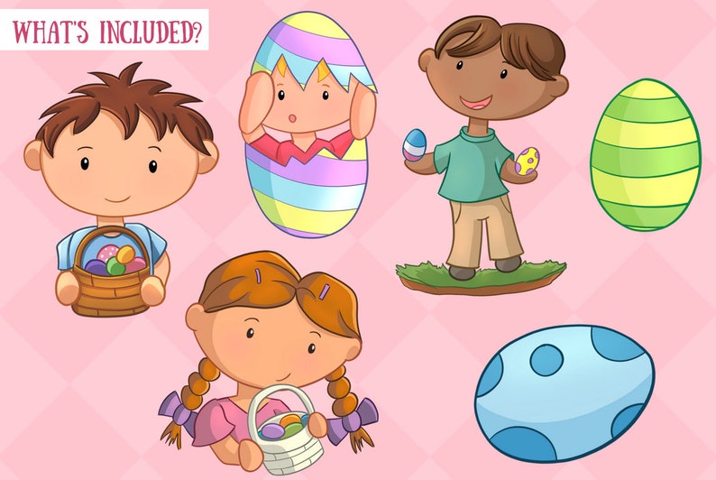 Cute Easter Egg Hunt Clip Art Collection, Easter Kids Clipart, Easter ...