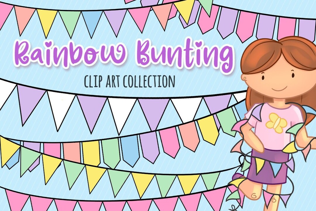 Cute Rainbow Bunting Banners Clip Art Collection, Pastel Rainbow ...