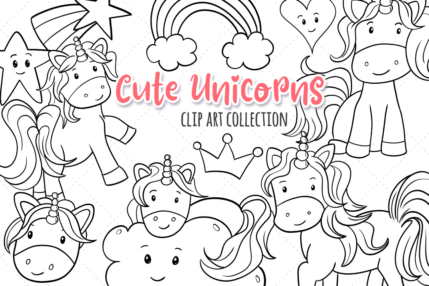 Cute Unicorn Clipart Black And White
