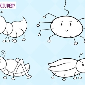 Cute Bugs Clip Art, Kawaii Bugs Clipart, Bugs and Flowers Clipart ...