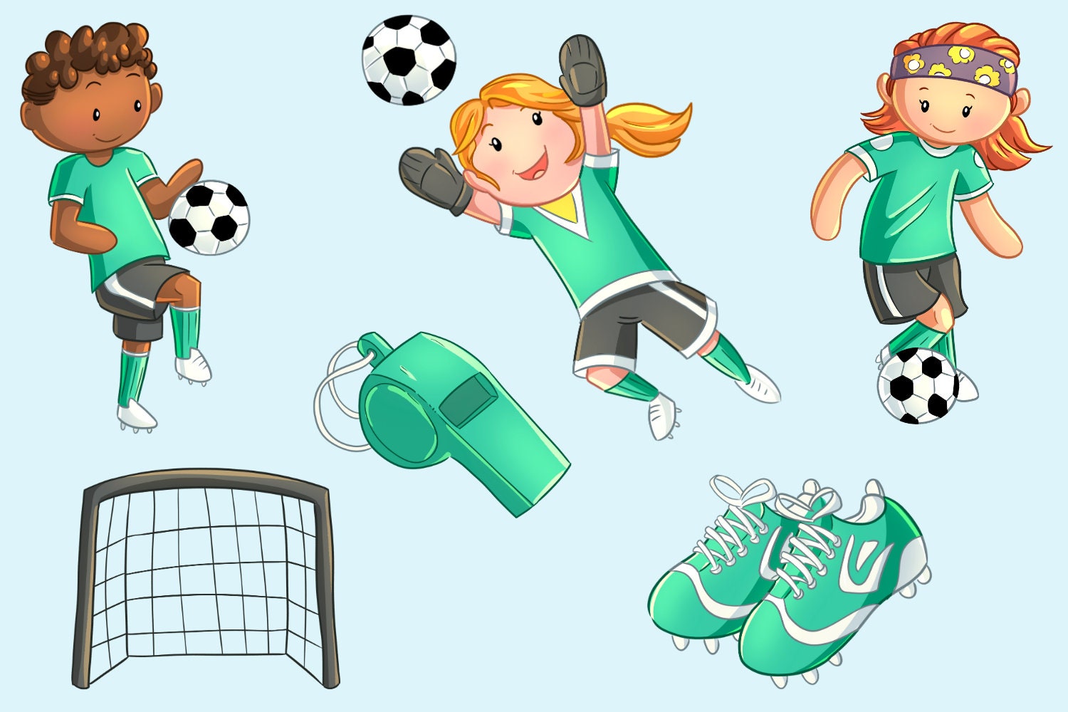 Kids Playing Soccer Sports Clip Art Collection Cute Soccer - Etsy