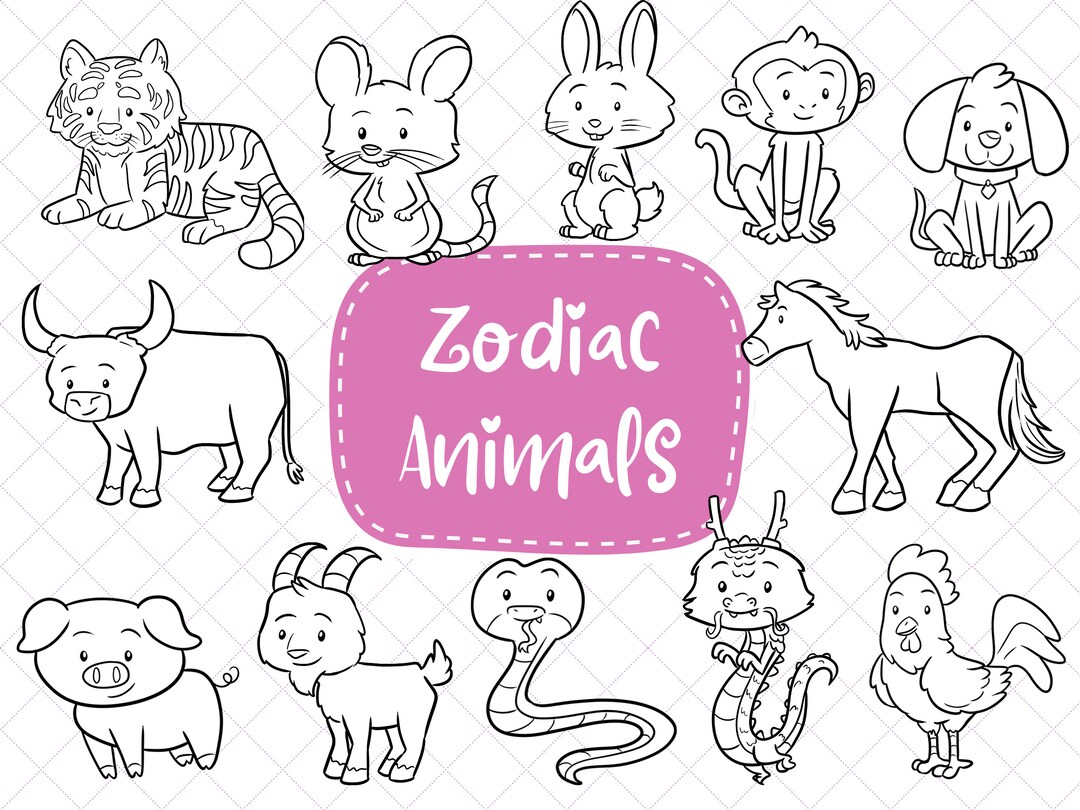 Cute Chinese Zodiac Animals Clip Art, Kawaii Zodiac Animals, Cute ...
