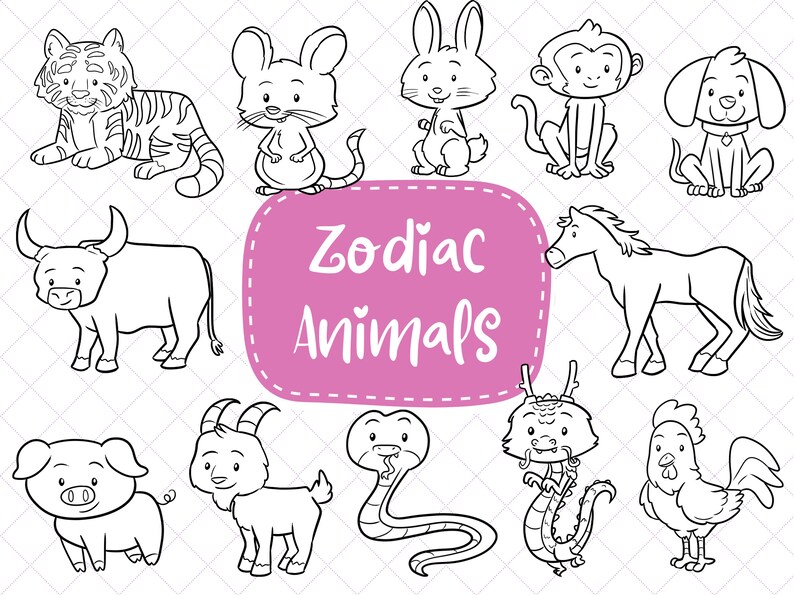 Cute Chinese Zodiac Animals Clip Art, Kawaii Zodiac Animals, Cute ...