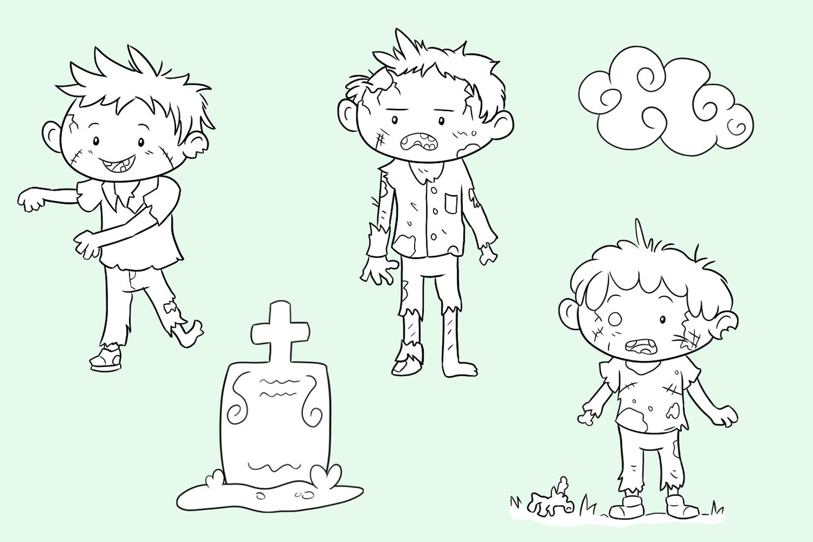 Cute Zombie Halloween Clip Art Collection, Zombie Boys Graphics, Zombie ...