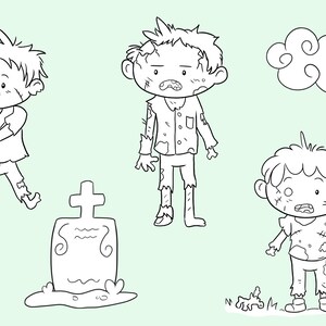 Cute Zombie Halloween Clip Art Collection, Zombie Boys Graphics, Zombie ...