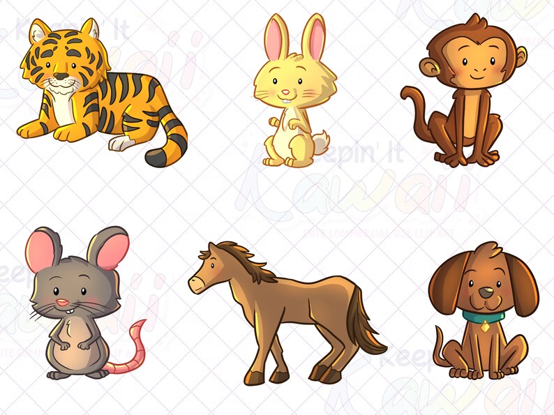 Cute Chinese Zodiac Animals Clip Art, Kawaii Zodiac Animals, Cute ...