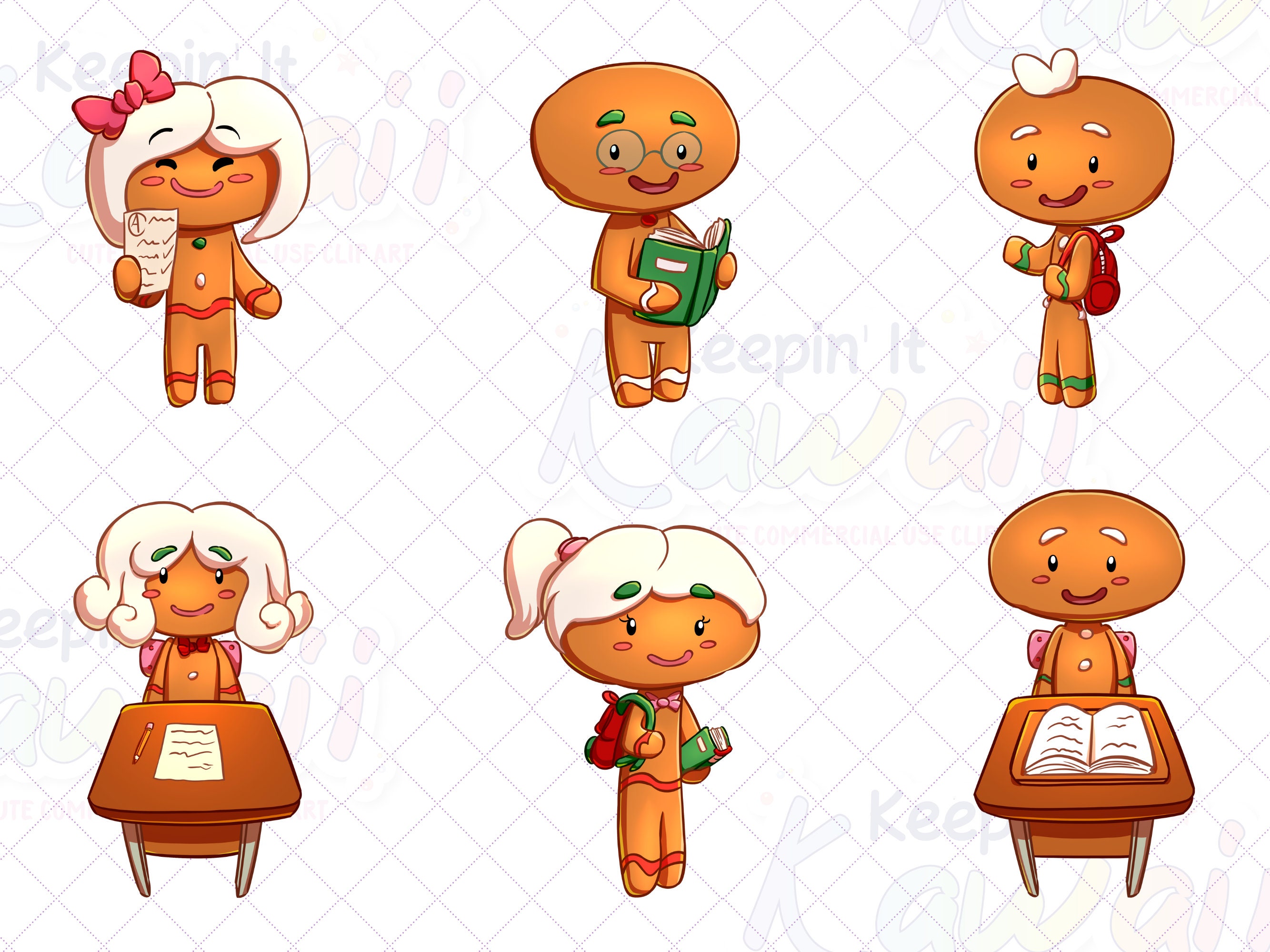 Gingerbread School Clip Art Collection, Christmas Kids Clipart ...