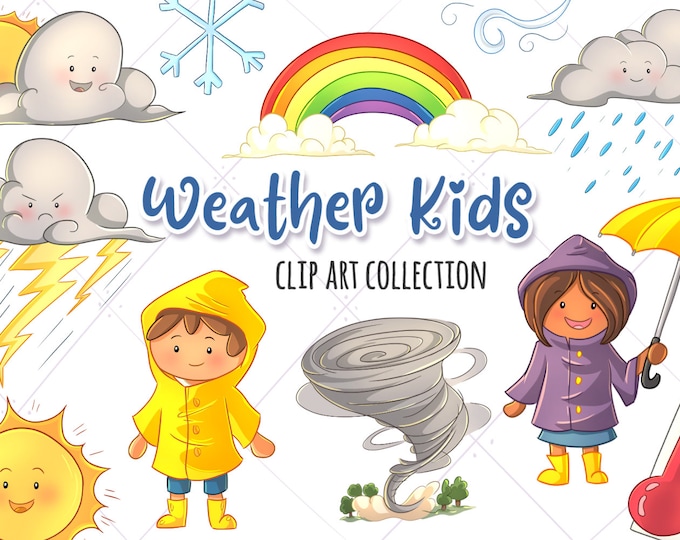 Kawaii Weather Clipart, Cute Weather Clipart, Kawaii Rainbow Clipart ...