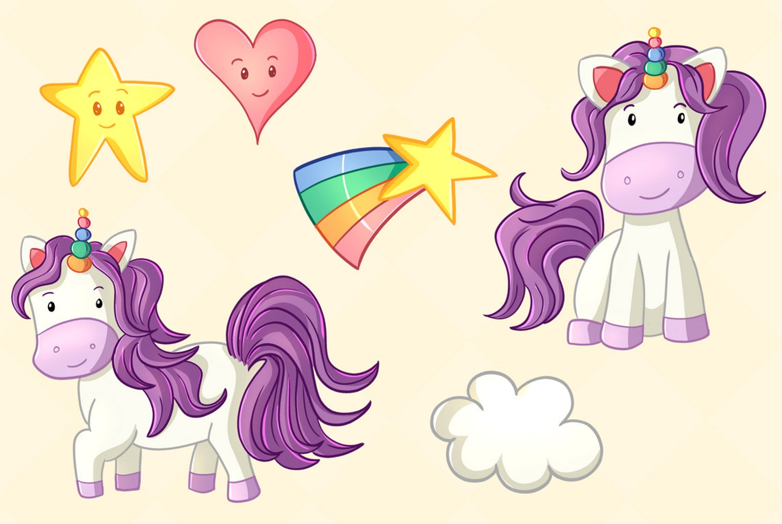 Cute Unicorn Clipart Rainbow Unicorn Clip Art Rainbow | Etsy