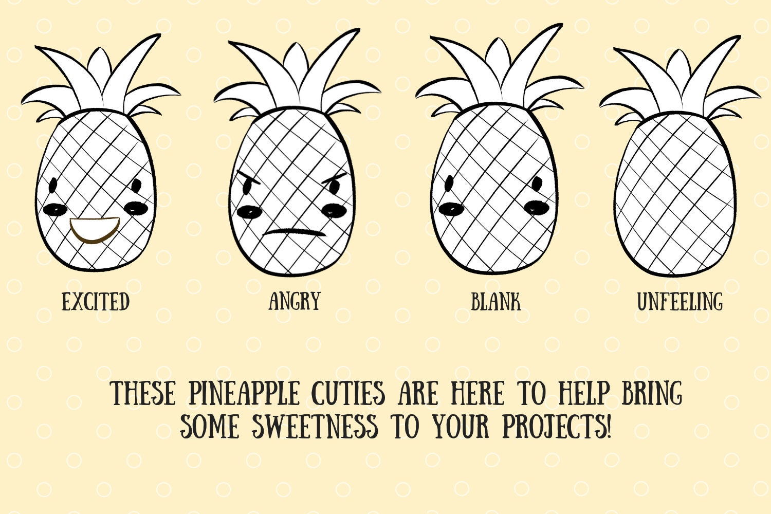 Cute Pineapple Clip Art, Kawaii Pineapples Digital Stamps, Emotions ...