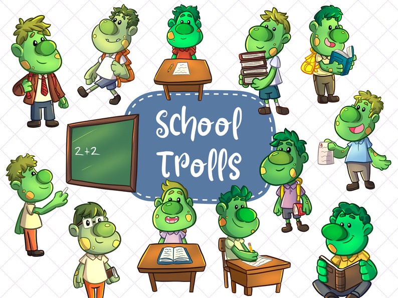 Back to School Kids Clipart Cute Trolls School Clipart - Etsy