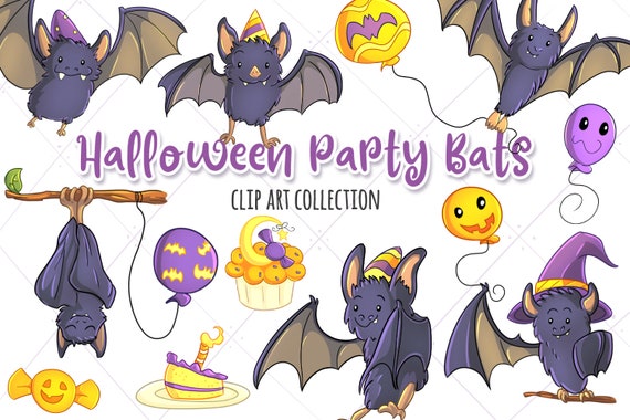 Halloween Party Bats Clip Art Collection Cute Halloween Bat - Etsy
