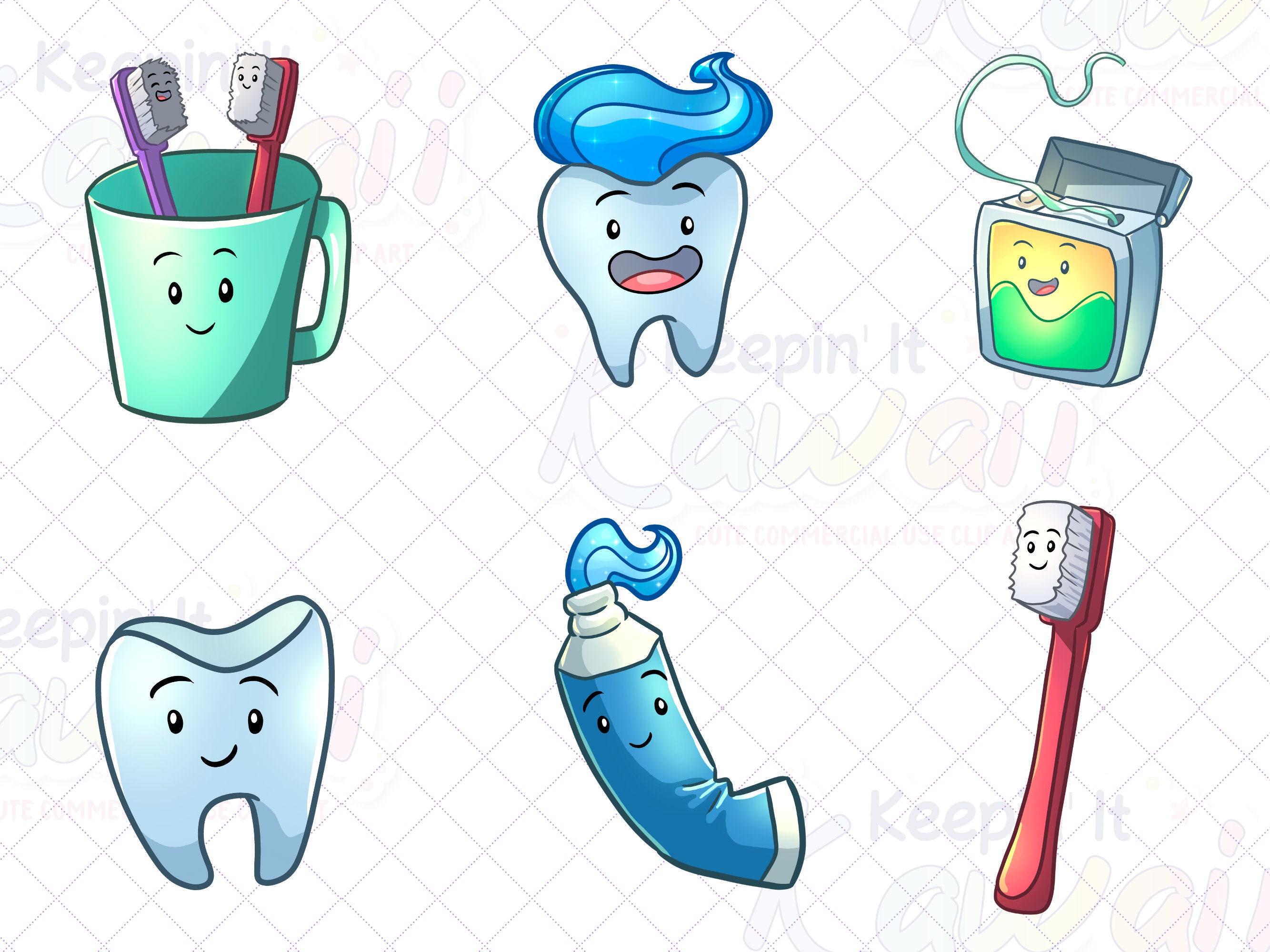 Kawaii Dental Clipart Cute Dentist Clipart Kids Brushing - Etsy