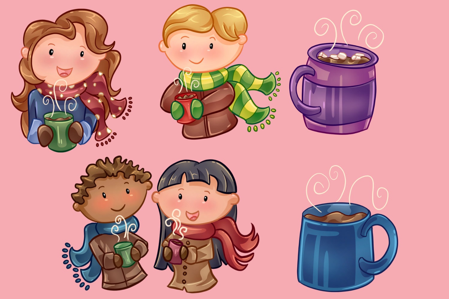 Cute Winter Hot Cocoa Kids Clip Art, Hot Cocoa Clipart, Kawaii Winter ...