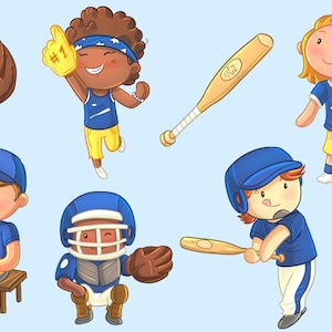 Kids Playing Baseball Sport Clip Art Collection, Cute Baseball, Kawaii ...