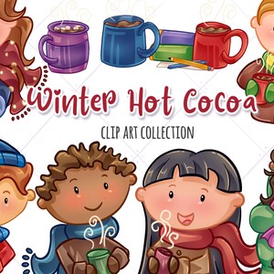 Cute Winter Hot Cocoa Kids Clip Art, Hot Cocoa Clipart, Kawaii Winter ...