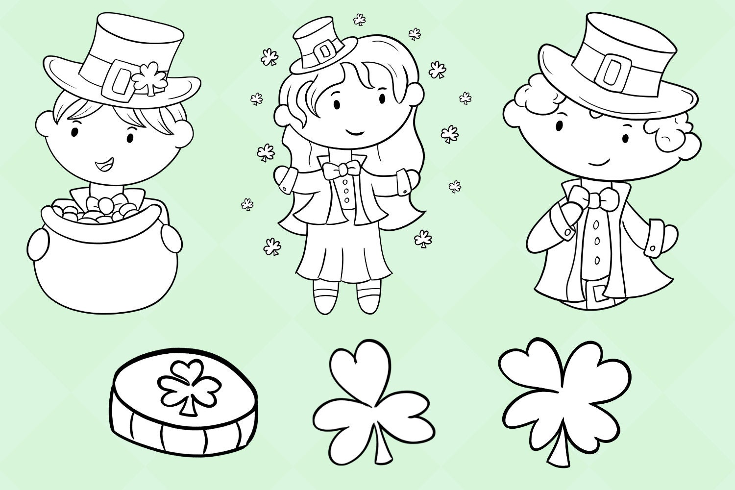 Cute St Patrick's Day Black and White Clip Art, Cute St Patricks Day ...