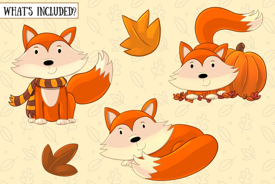 Cute Fall Foxes Clip Art Collection Kawaii Foxes Clipart - Etsy