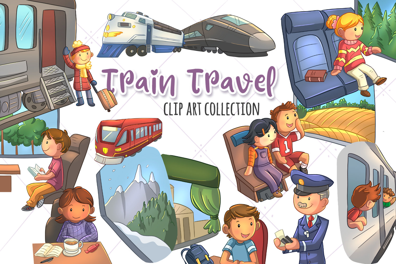 Train Travel Clip Art, Cute Train Clipart, Vacation Clipart, Travel ...