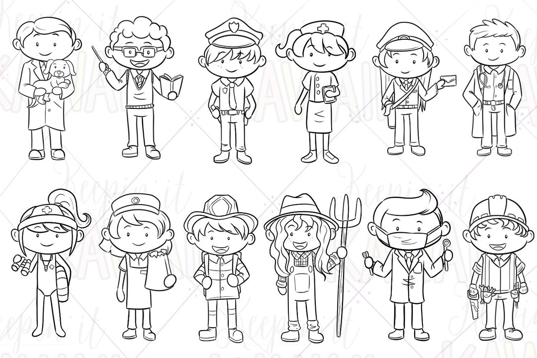 Community Helpers Kids Digital Stamps, Kawaii Helpers, Hero Clipart ...