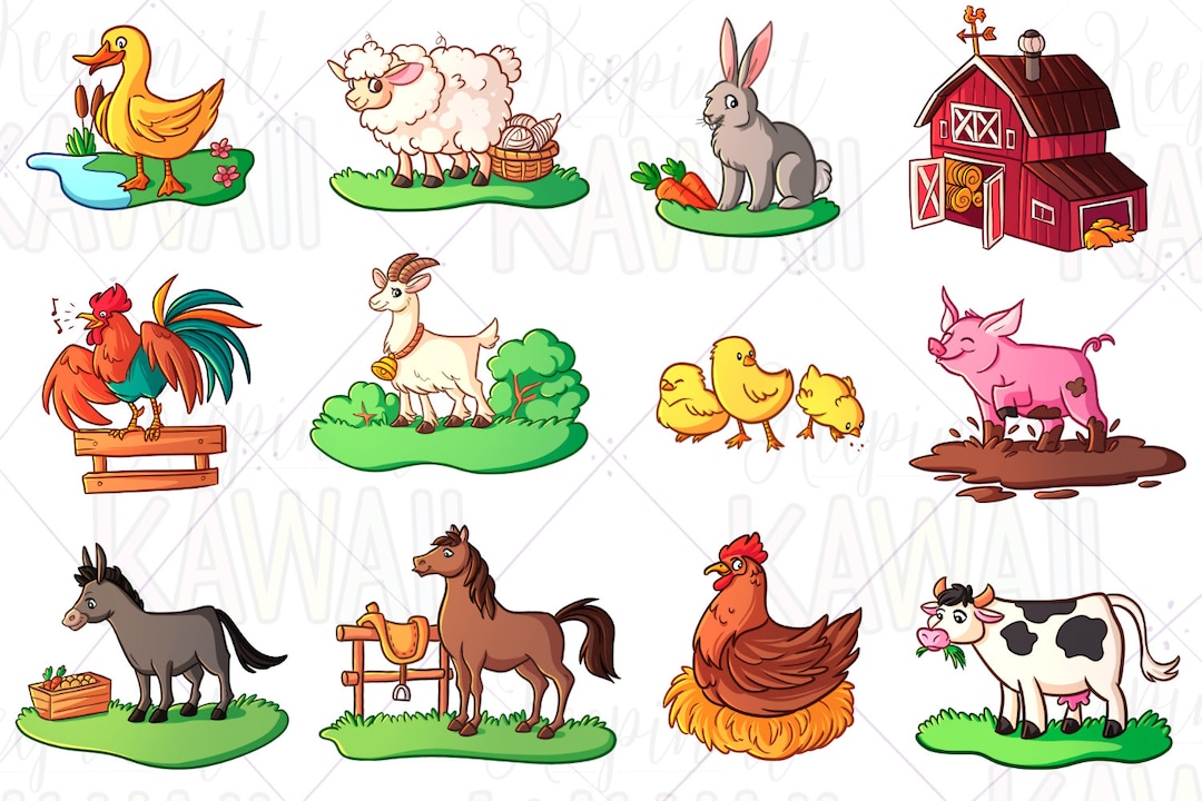Farm Animals Clip Art, Kawaii Farm Animals, Animal Clip Art Bundle ...