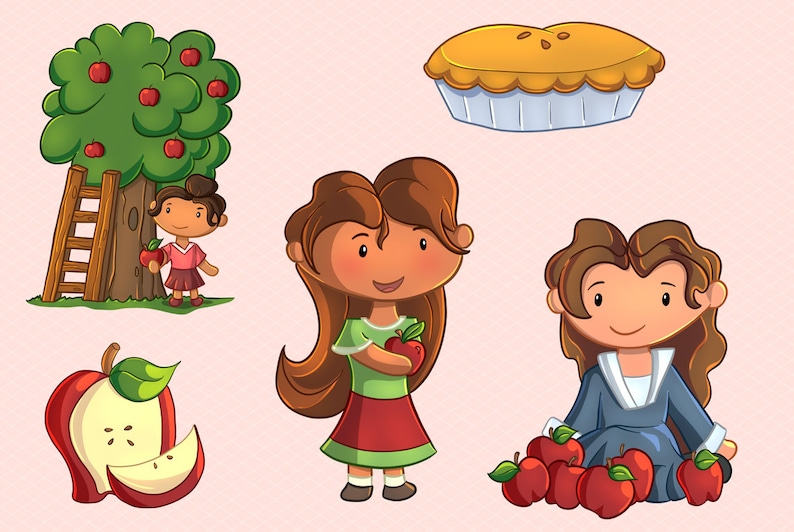 Apple Harvest Clip Art Collection, Fall Apples, Kids Picking Apples ...