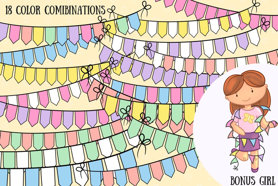 Pastel Rainbow Bunting Banner Clip Art Cute Bunting Clipart - Etsy