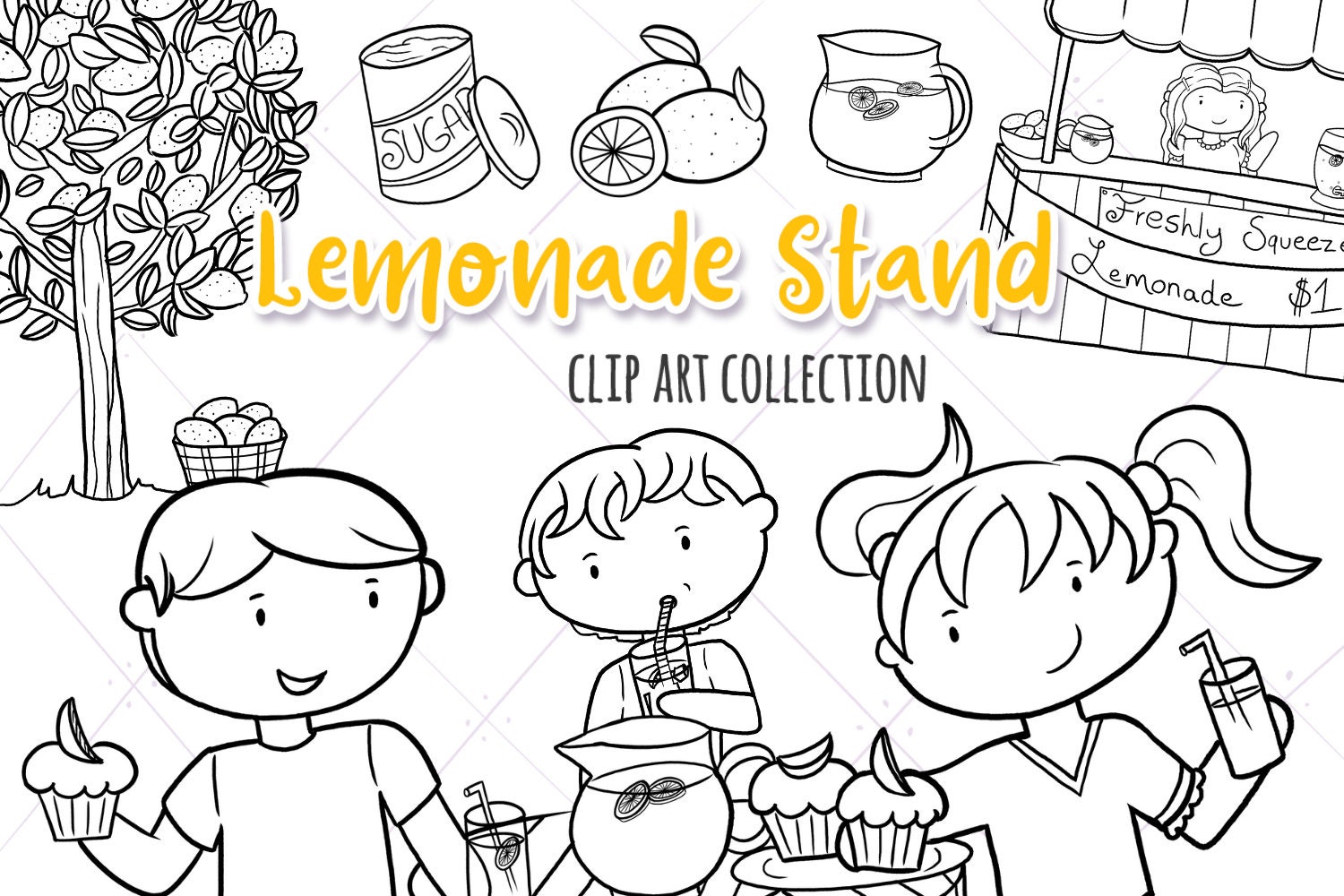 Cute Lemonade Stand Digital Stamp Set Lemonade Kids Stamps Summer Time ...