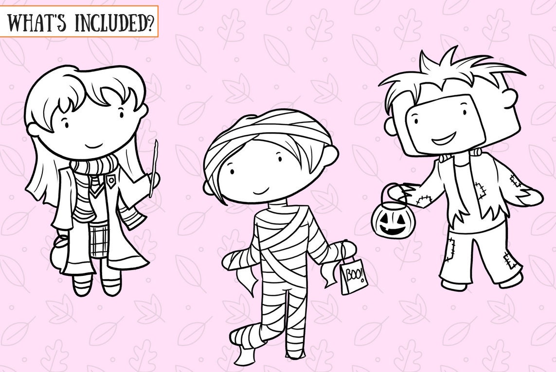 Cute Kids Trick or Treat Digital Stamp Set Kids Trick or - Etsy