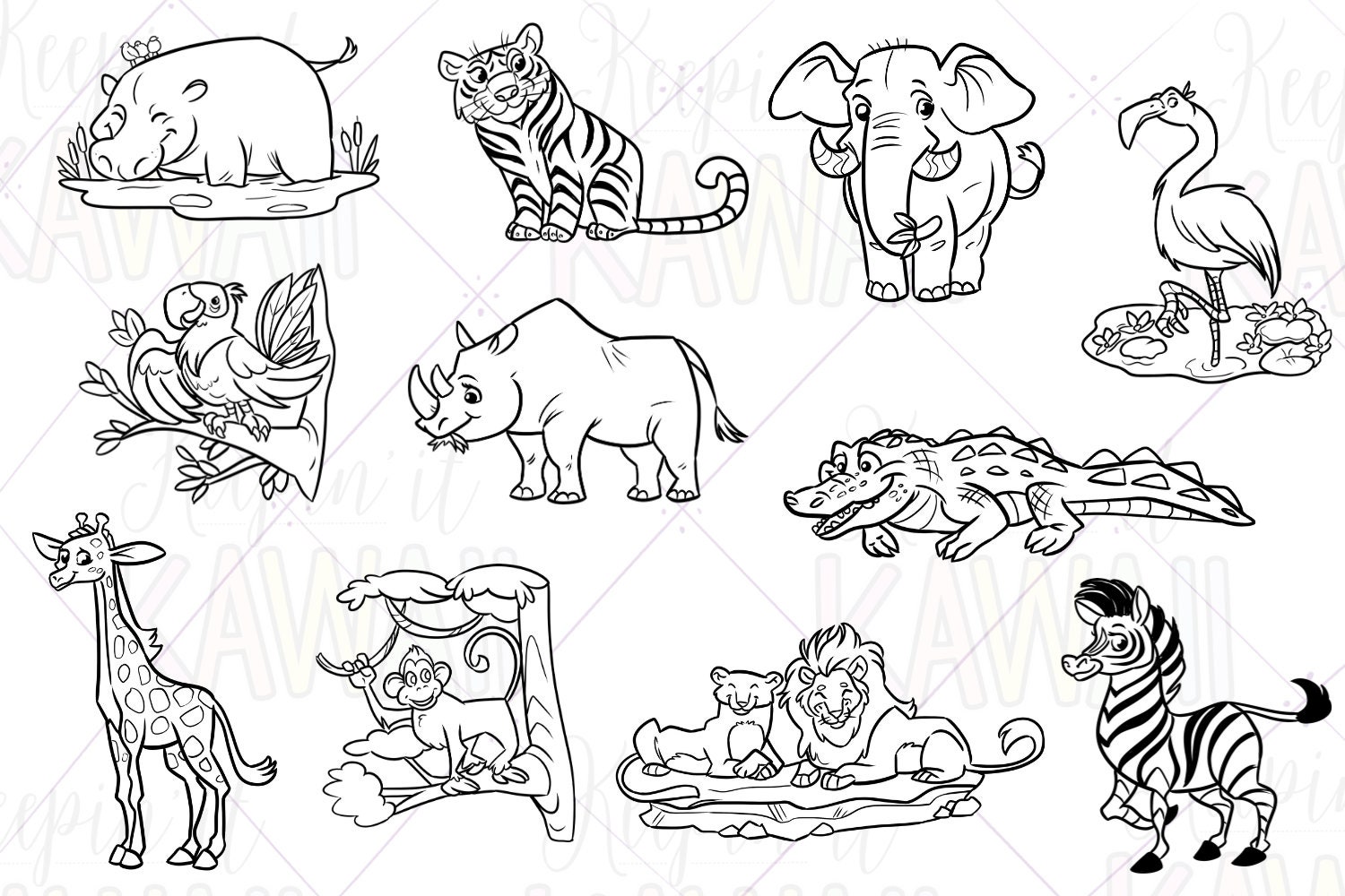 Zoo Animals Digital Stamps, Kawaii Zoo Animals, Animal Clip Art Bundle ...