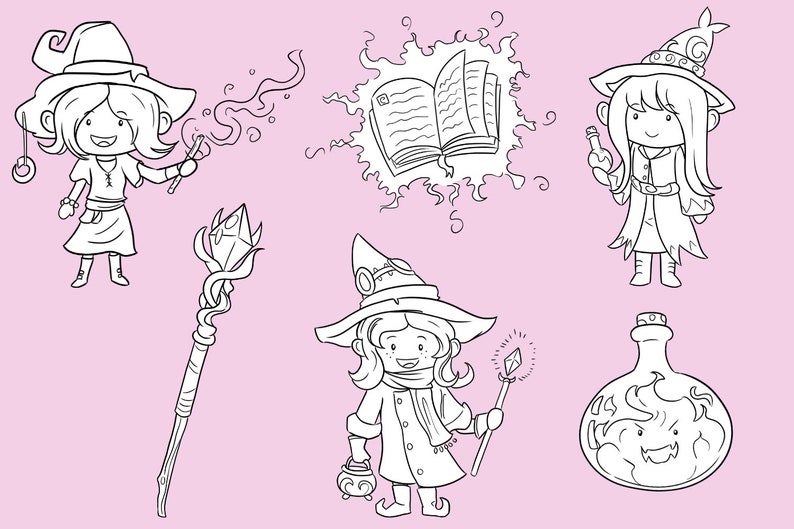 Playful Witches Clipart Collection, Cute Fantasy Witches Clip Art ...