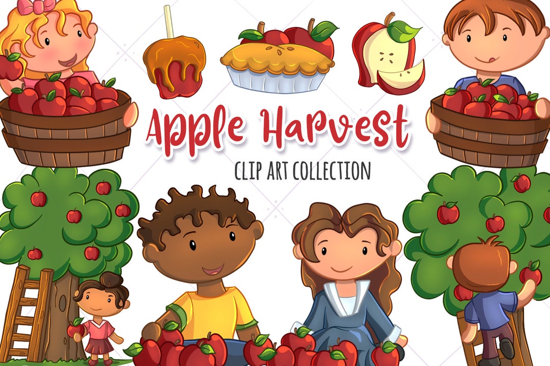 Apple Harvest Clip Art Collection, Fall Apples, Kids Picking Apples ...