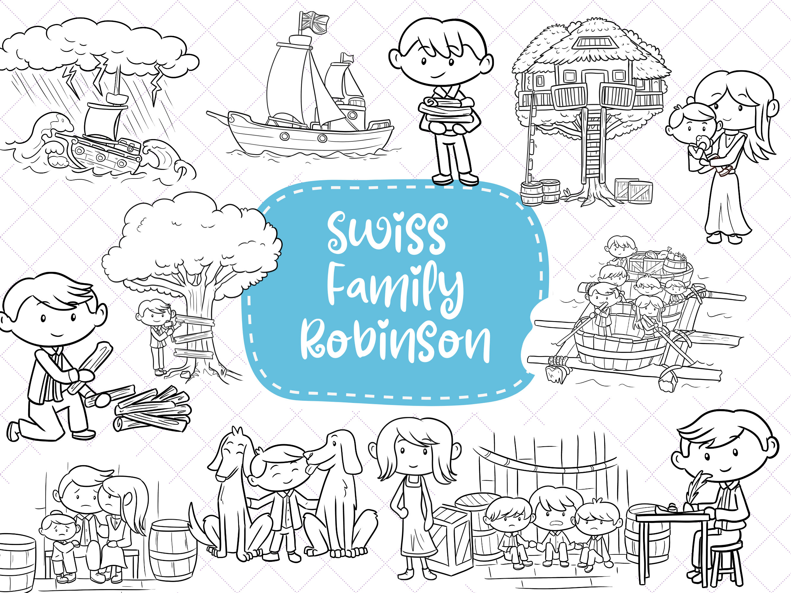 Swiss Family Robinson Clipart, Cute Story Book Clipart, Kawaii ...